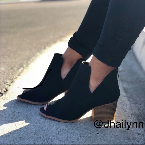 Fabutiq | Shoes | Hp In Shoes Black Peep Toe Split Shaft Bootie | Poshmark